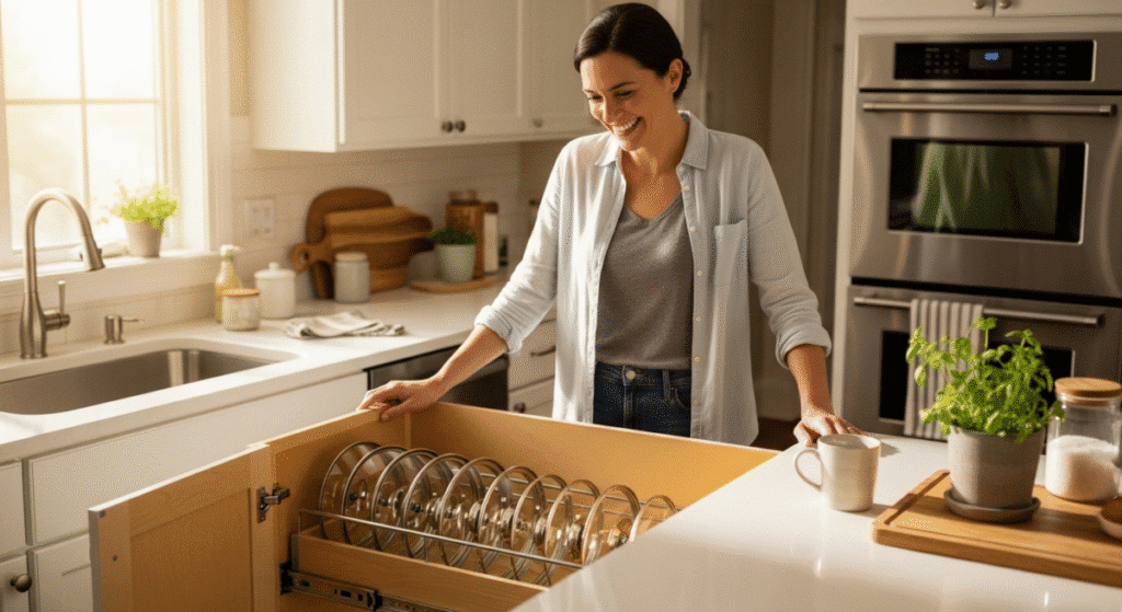 Pot Lid Organizer Pull Out - kitchen rescue tips
